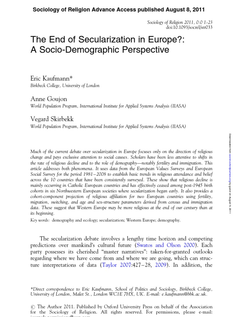 Demographic Trends in European Secularization | PDF | Demography ...