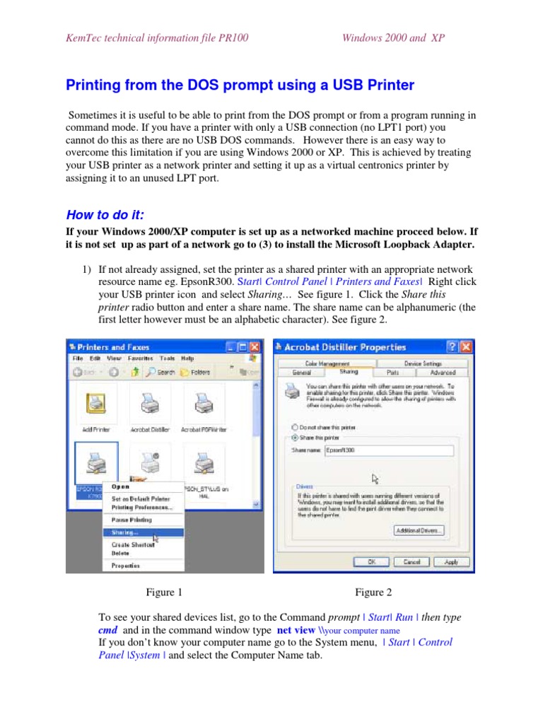 Printing From The DOS Prompt Using A USB Printer | PDF | Dos ...