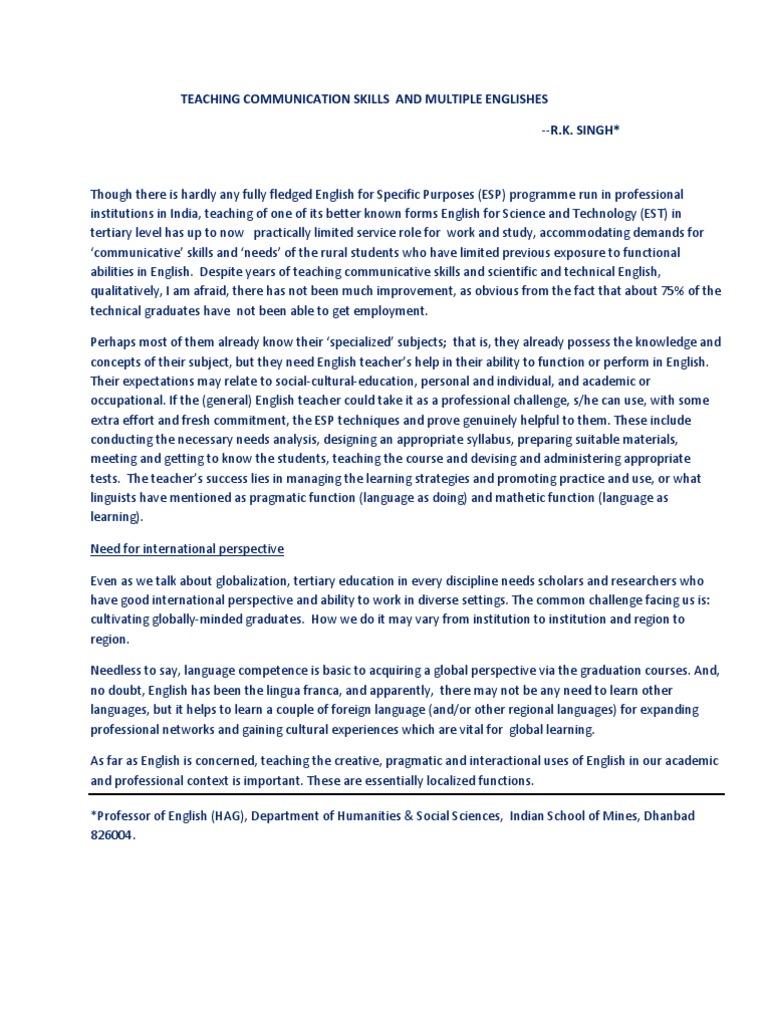 Teaching Communication Skills and Multiple Englishes | PDF | English ...