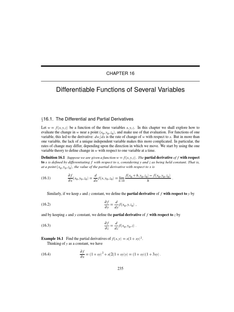 Differentiable Functions Of Several Variables Pdf Maxima And Minima Derivative