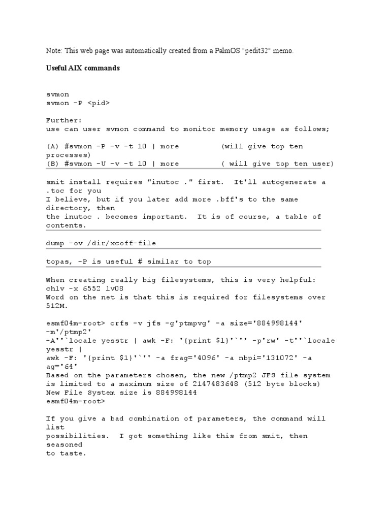 Useful Aix Commands Pdf Transmission Control Protocol File System 