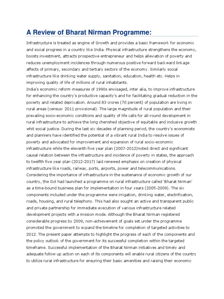 A Review of Bharat Nirman Programme | PDF | Infrastructure | Renewable Energy