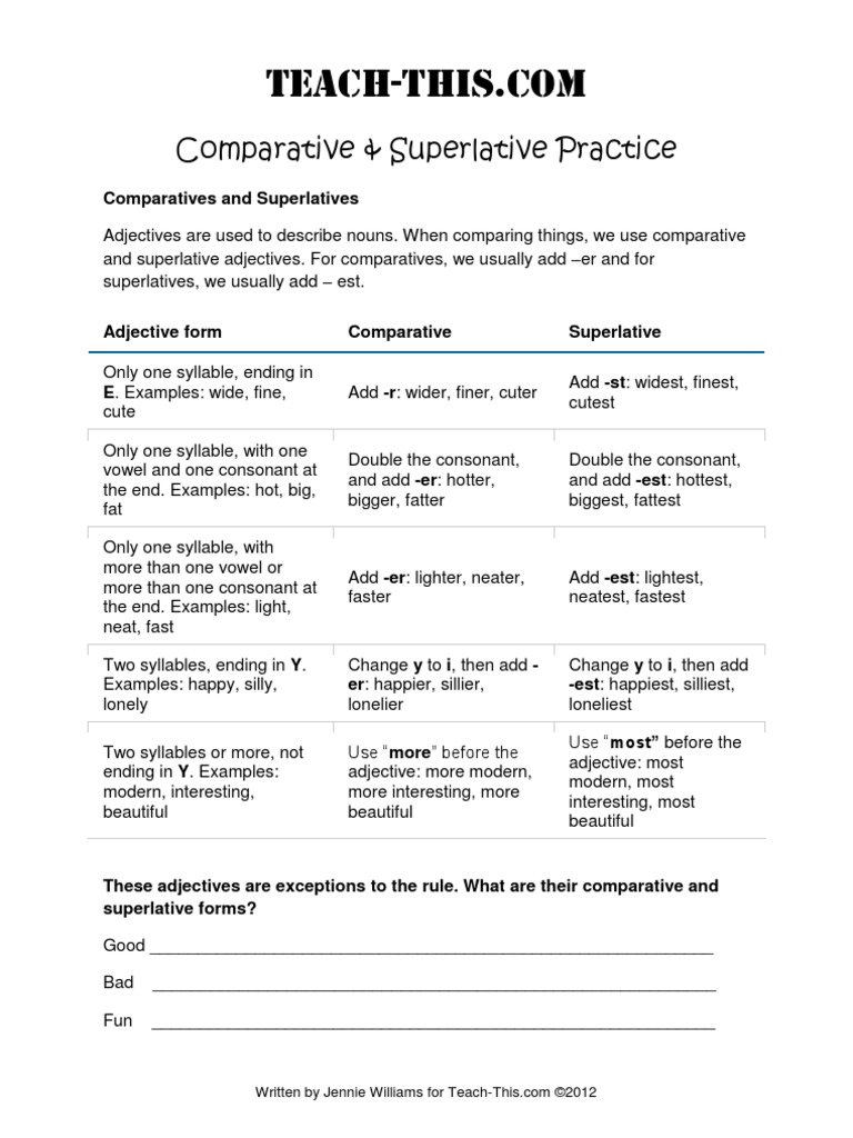 Comparative and Superlative Practice | PDF | Phonology | Language Mechanics
