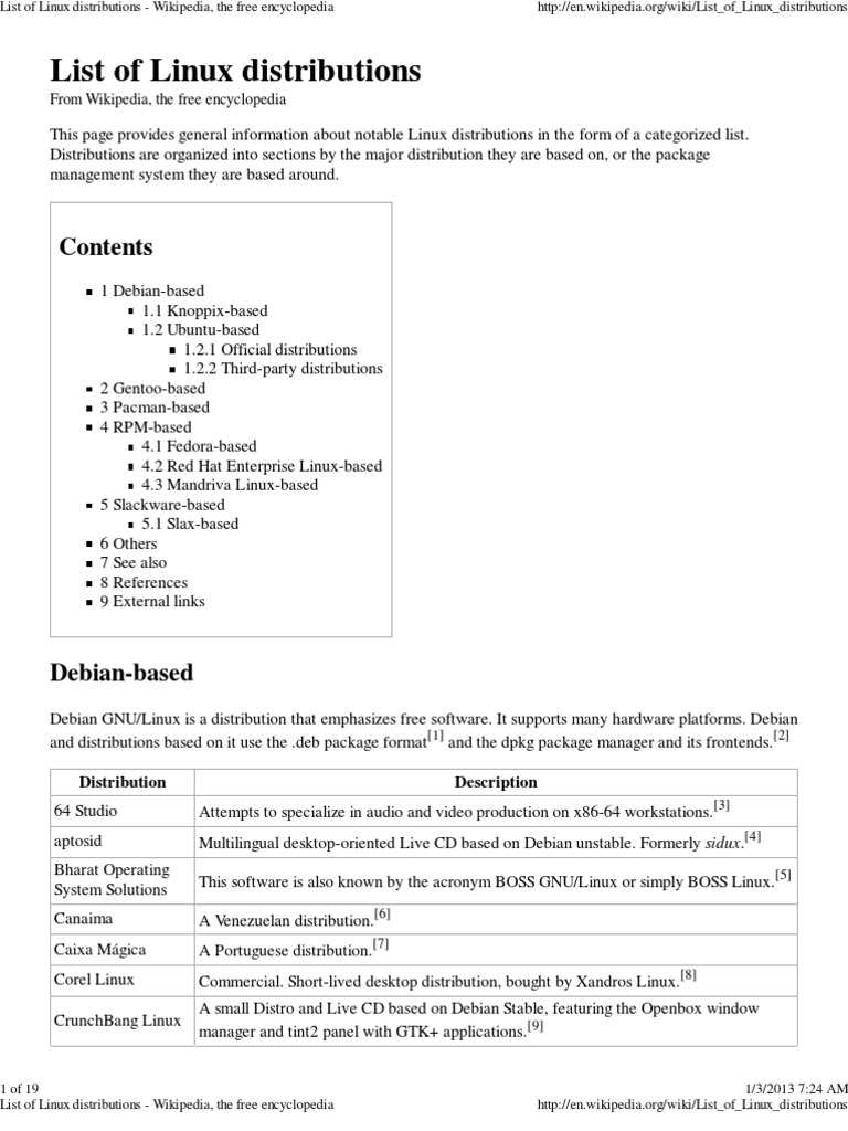 List of Linux Distributions - Wikipedia, The Free Encyclopedia | PDF ...