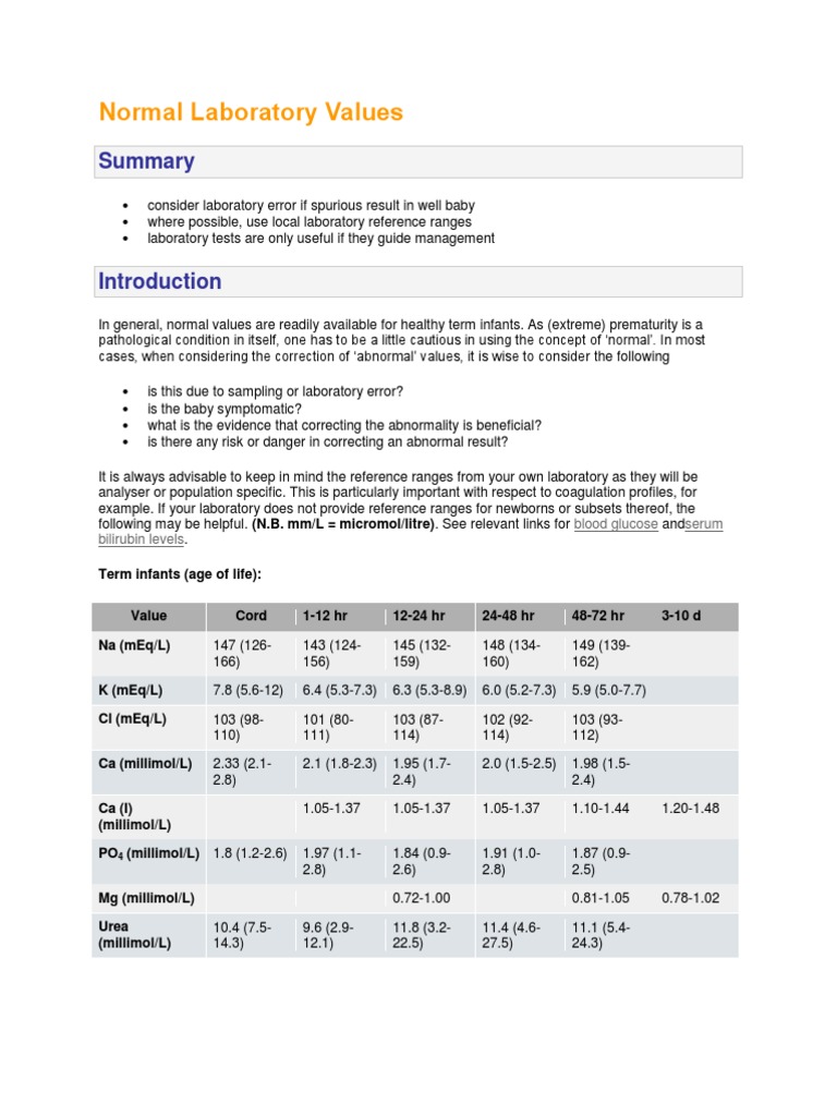 Normal Laboratory Values | PDF | Reference Range | Medical Specialties