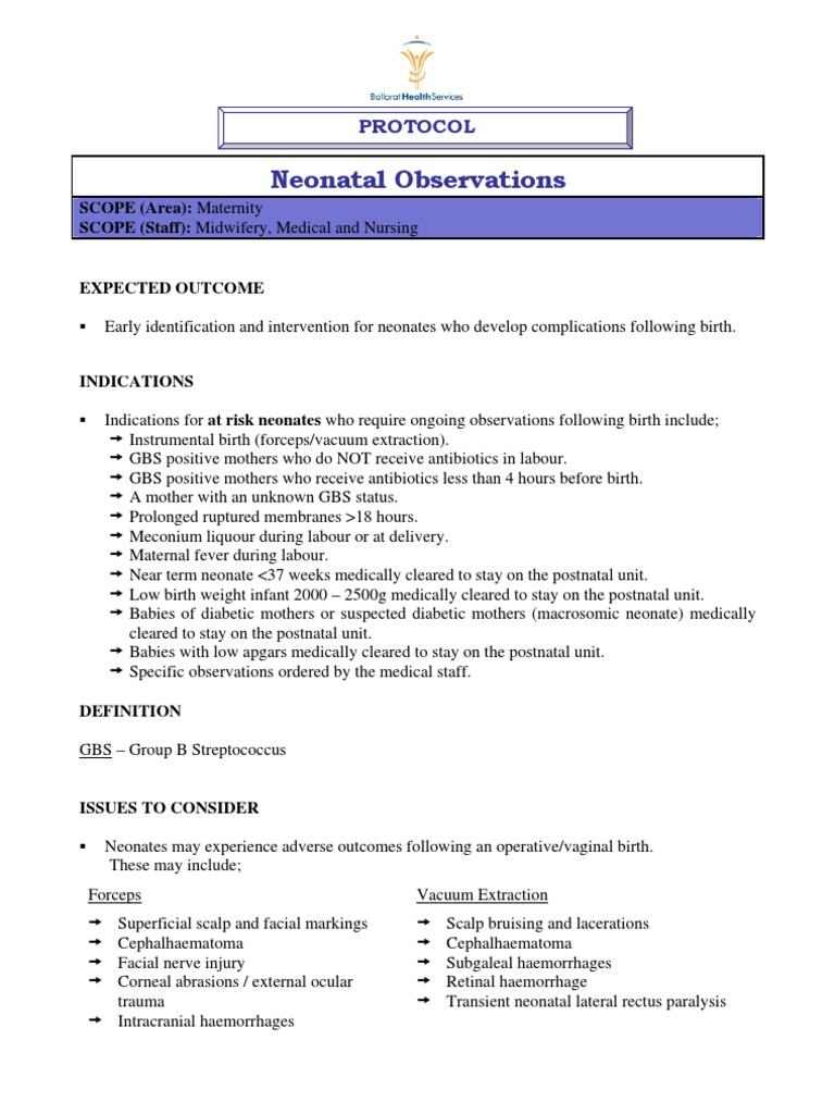 Neonatal Observation Protocol Guidelines | PDF | Childbirth | Infants