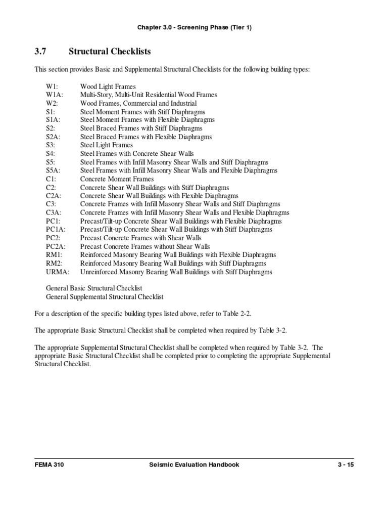 Screening Phase Structural Checklists | PDF | Framing (Construction ...
