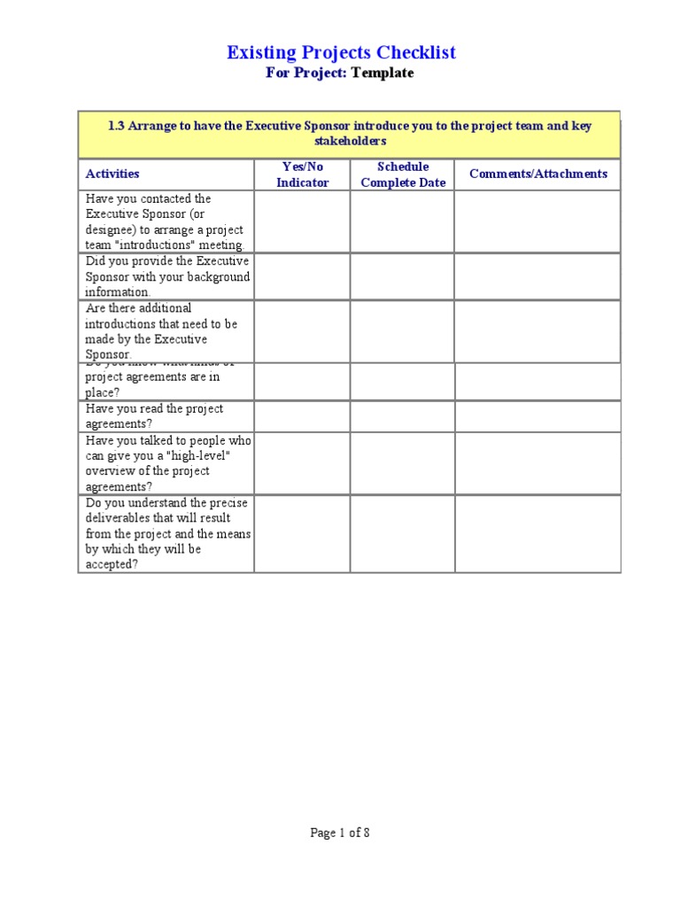Existing Projects Checklist | PDF