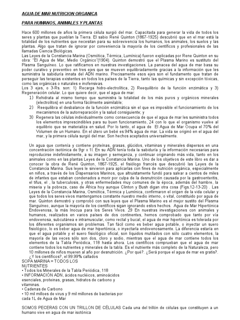 Agua de Mar: Nutrición Orgánica Esencial | PDF | Nutrientes | Agua