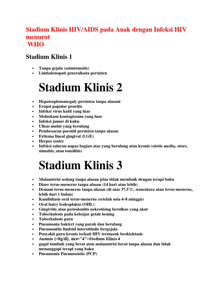 Stadium Klinis HIV pada Anak menurut WHO | PDF