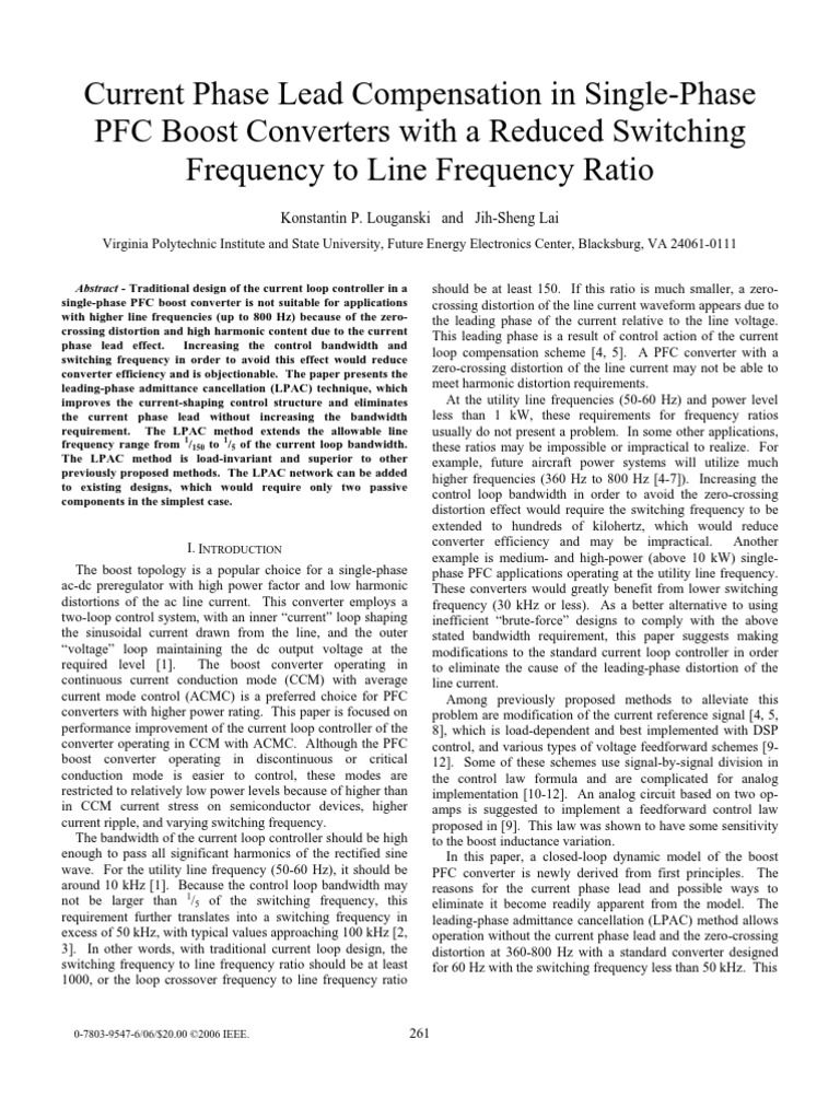 Current Phase Lead Compensation in Single-Phase PFC Boost Converters ...
