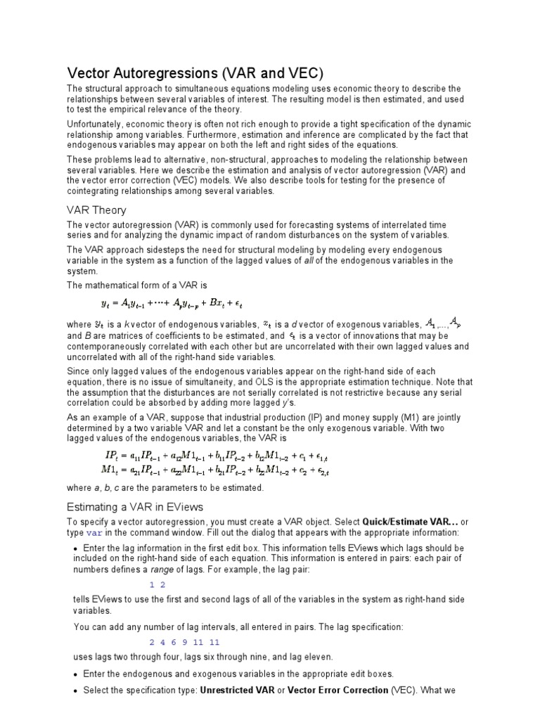 VAR and VEC | PDF | Vector Autoregression | Endogeneity (Econometrics)