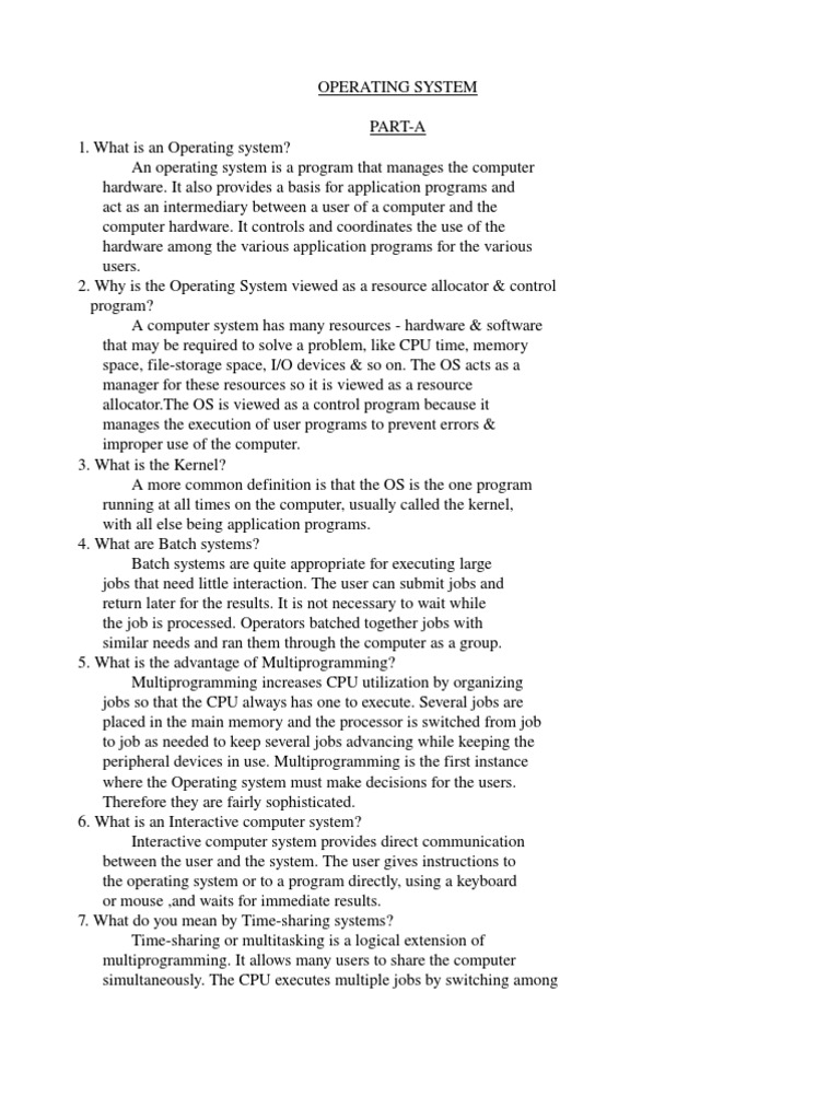 Operating System Question and Answers | PDF Operating System Question and Answers | PDF