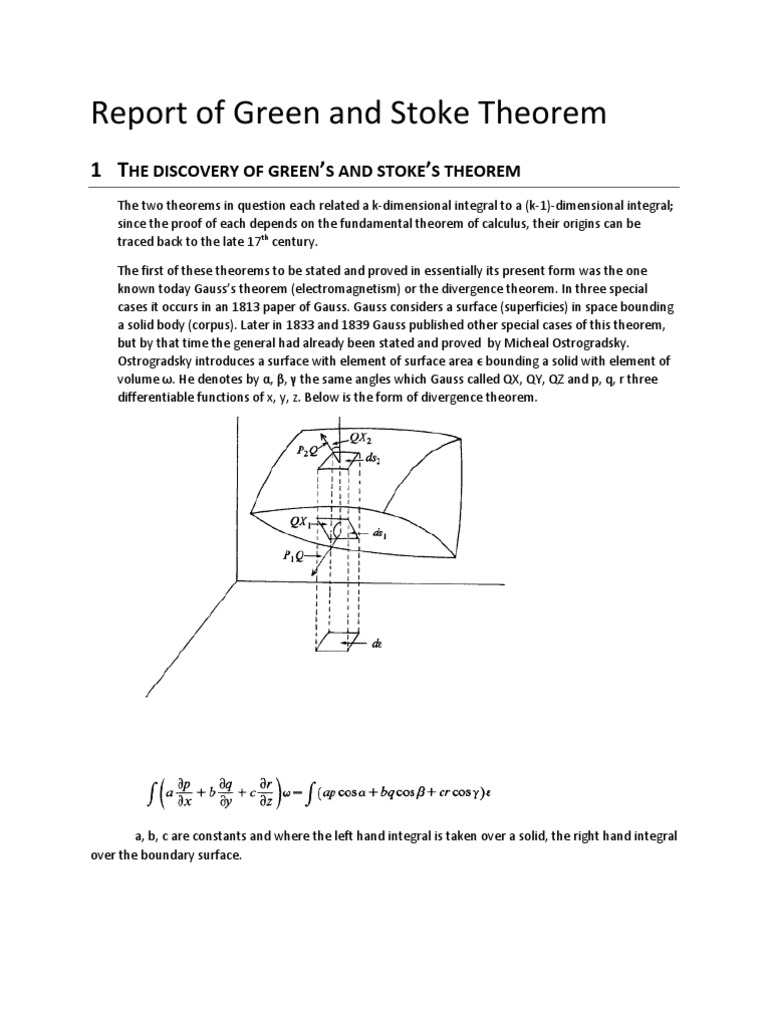 He Discovery of Green S and Stoke S Theorem | PDF | Integral | Space