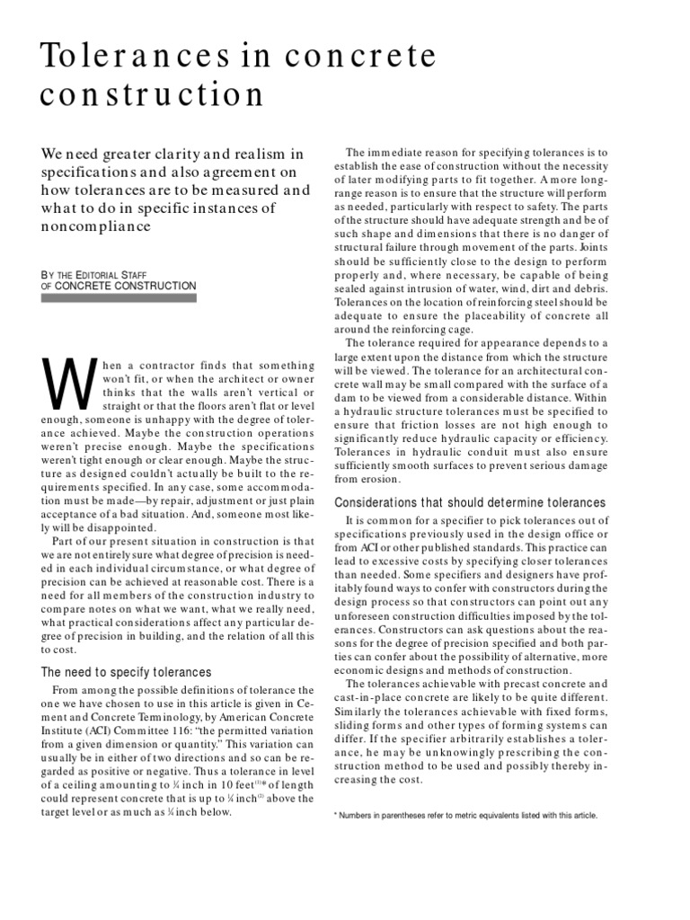 Tolerances in Concrete Construction | PDF | Engineering Tolerance ...