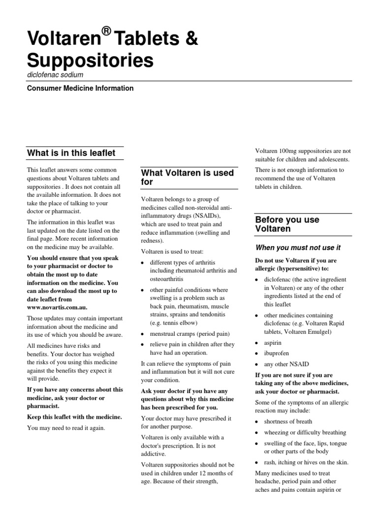Voltaren Tablets & Suppositories: What Is in This Leaflet What Voltaren ...