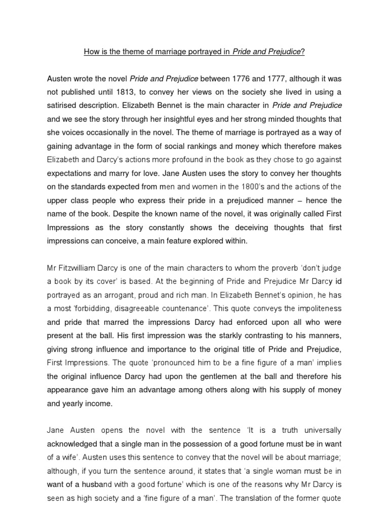 How Is The Theme of Marriage Portrayed in Pride and Prejudice | PDF ...