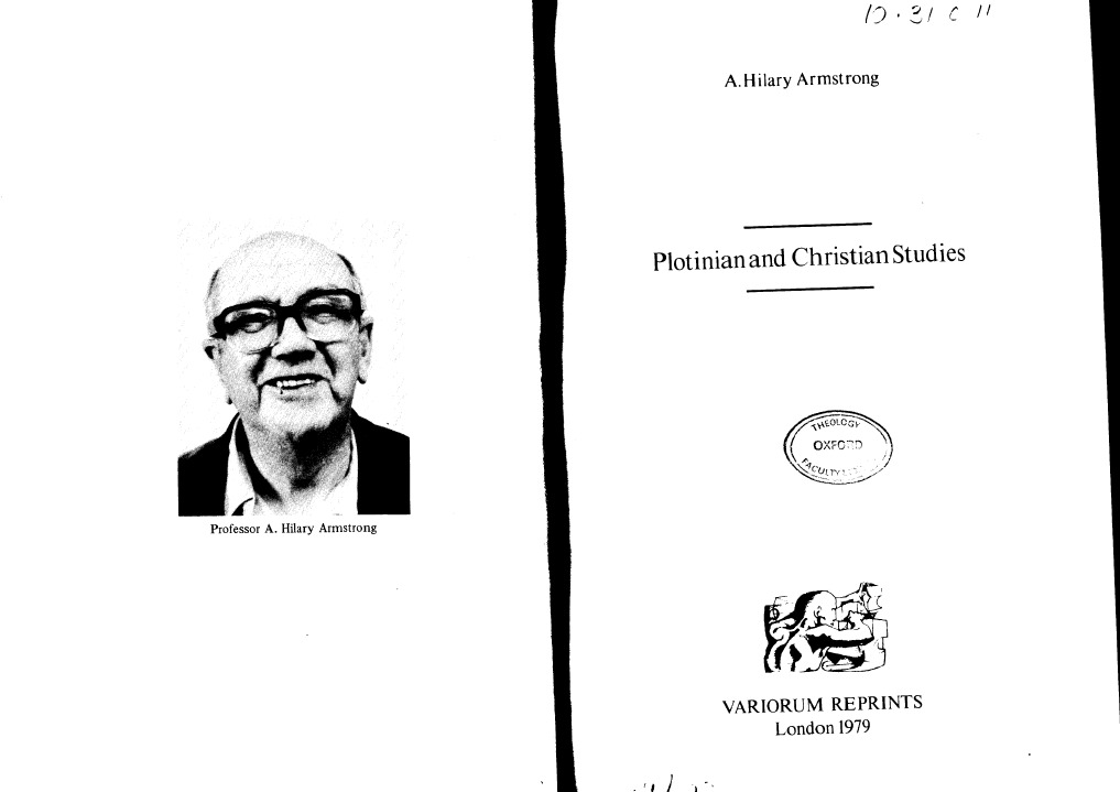 A. H. Armstrong Plotinian and Christian Studies Collected Studies Cs ...