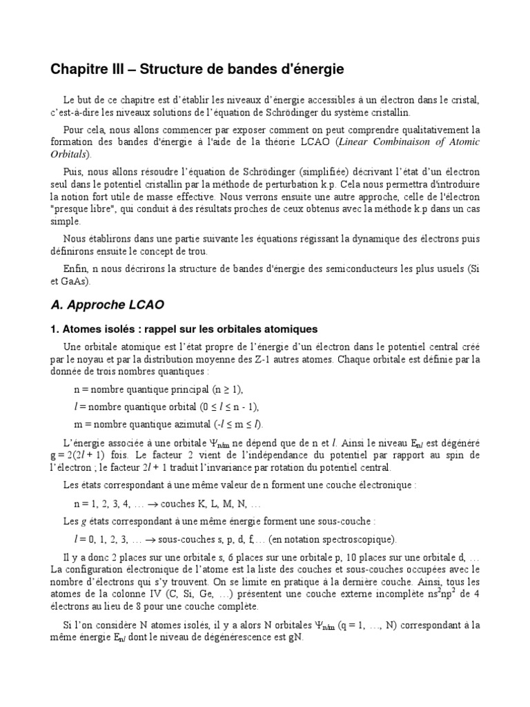 Structure des bandes d'énergie | PDF | Orbitale atomique | Théorie des ...