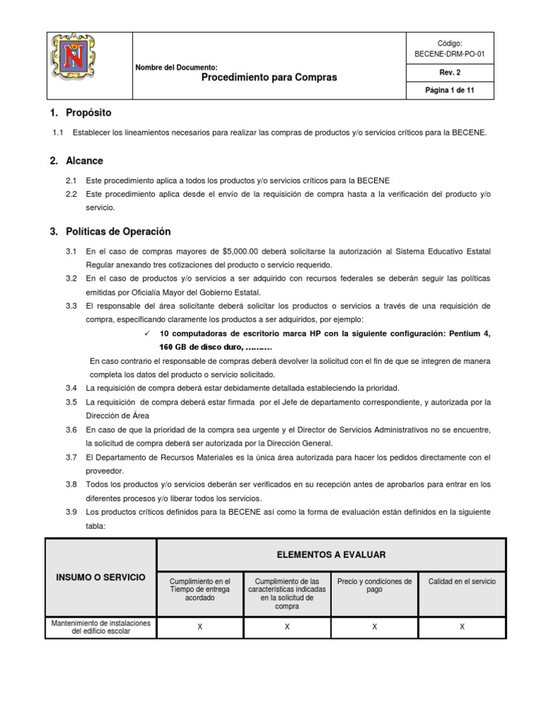 Procedimientos de Compras | Download Free PDF | Calidad (comercial) | Business