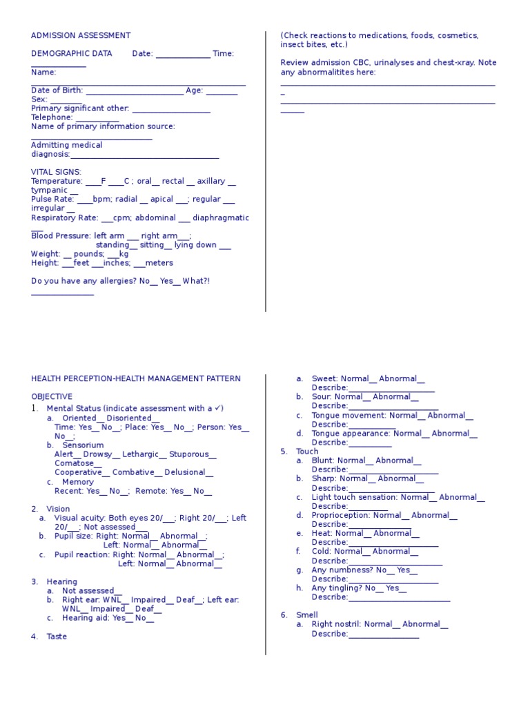 Gordon's Functional Health Assessment | PDF | Urinary Incontinence | Rape