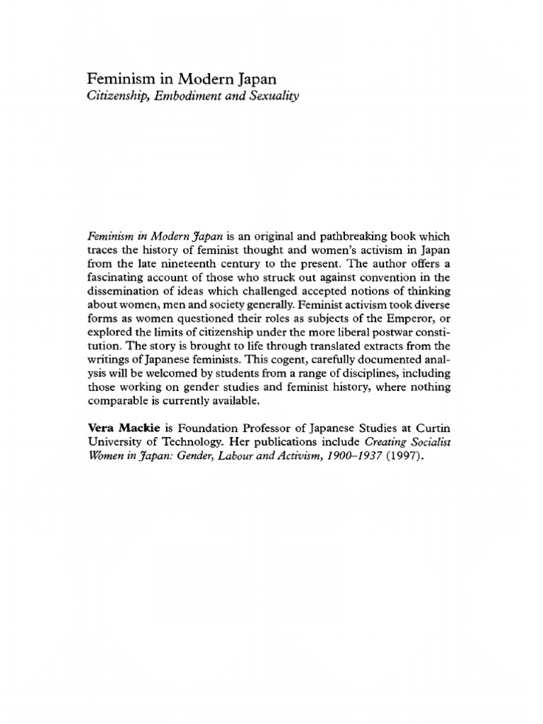 Feminism in Modern Japan Citizenship Embodiment and Sexuality ...