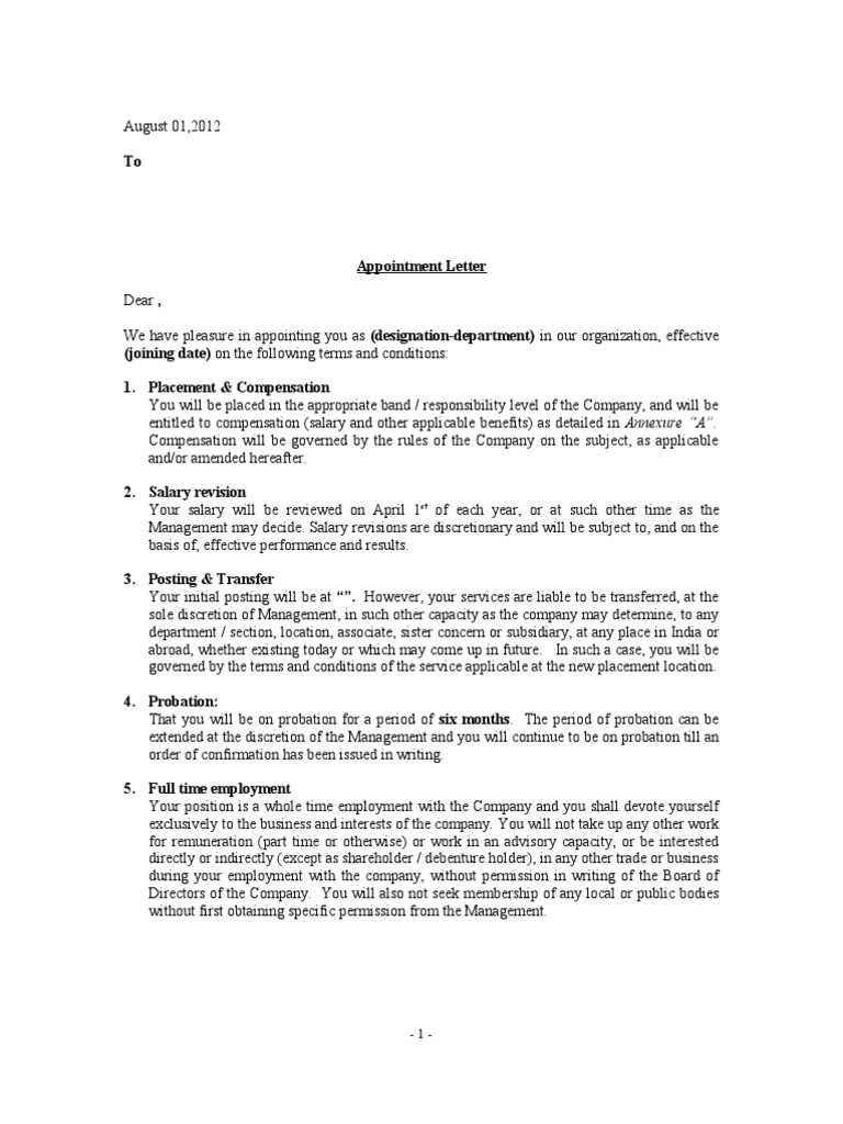 Appointment Order | Employment | Salary