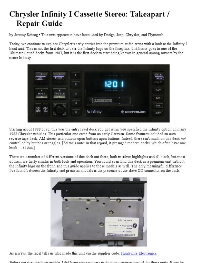 Chrysler Infinity I Cassette Stereo | PDF | Electrical Connector | Chrysler