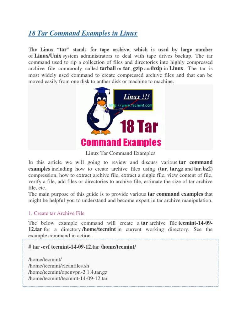 18 Tar Command Examples in Linux | Download Free PDF | Operating System Technology | Information ...