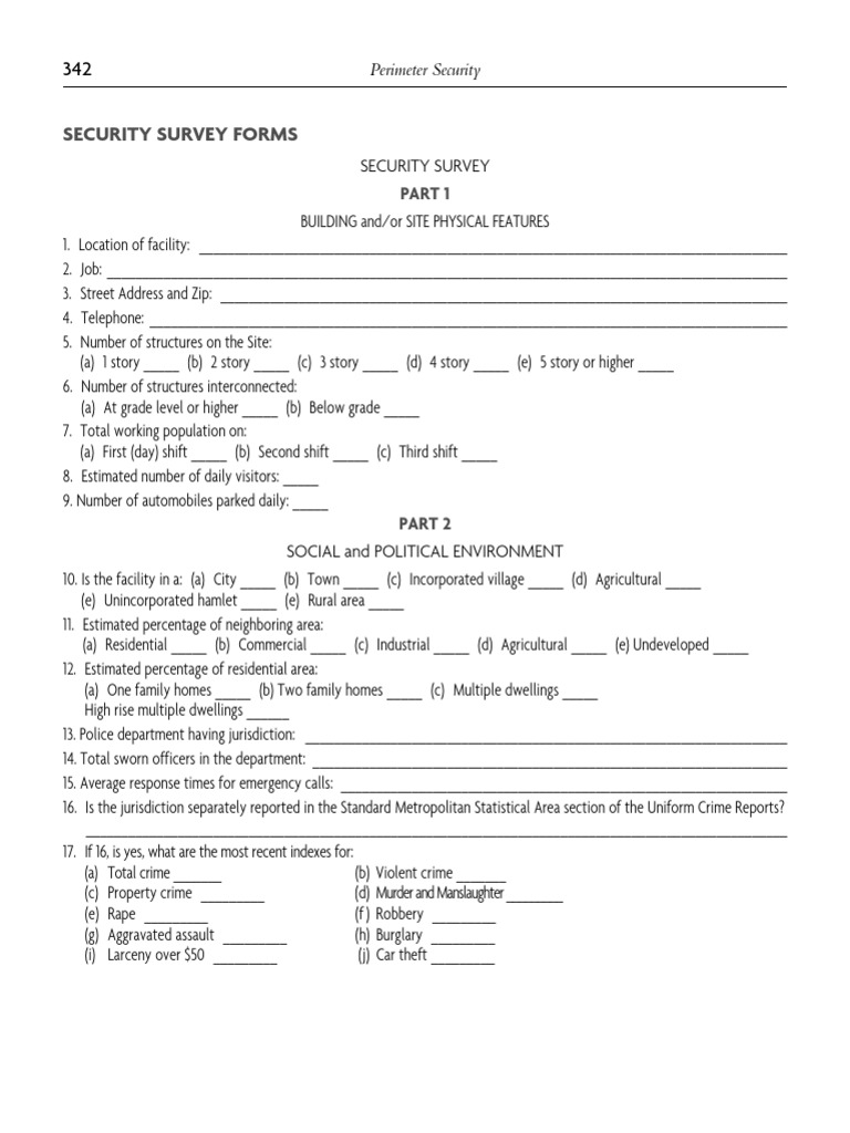 SECURITY SURVEY FORMS | Door | Lock (Security Device)