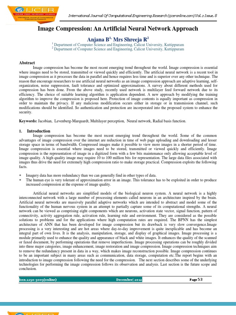 Image Compression: An Artificial Neural Network Approach: Anjana B Mrs ...