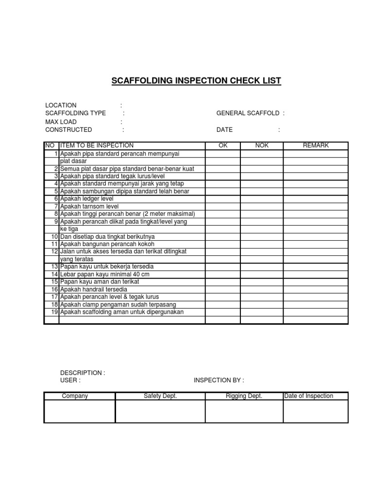 Contoh Form Inspectins Scaffolding | PDF