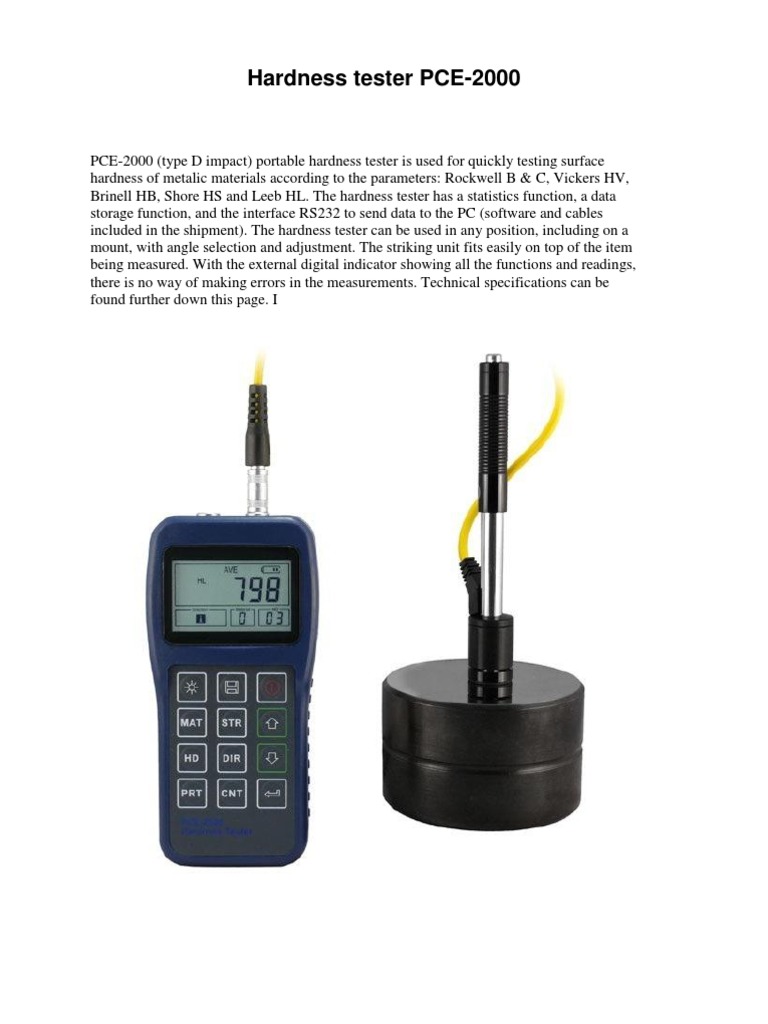 PCE-2000 Hardness Tester | PDF | Hardness | Software Testing