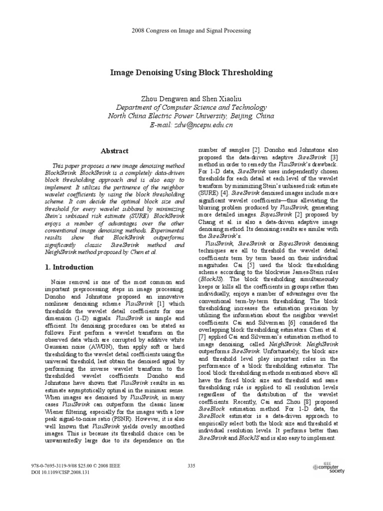 Image Denoising Using Block Thresholding | PDF | Wavelet | Bias Of An Estimator