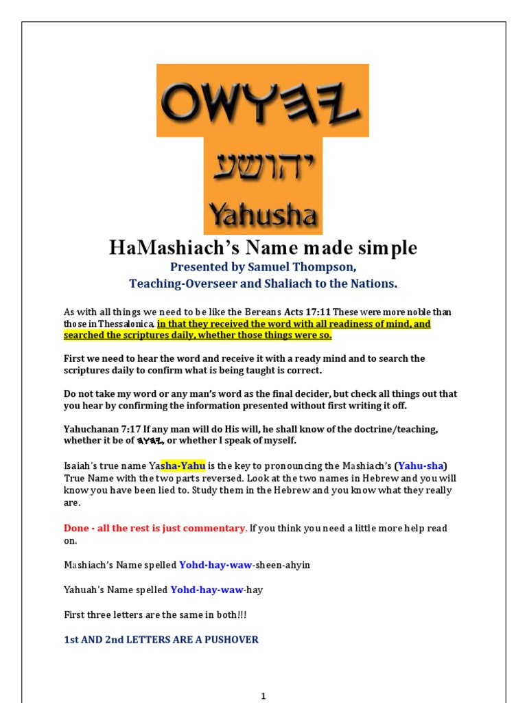 HaMashiachs Name is Yahusha | Isaiah | Shema Yisrael