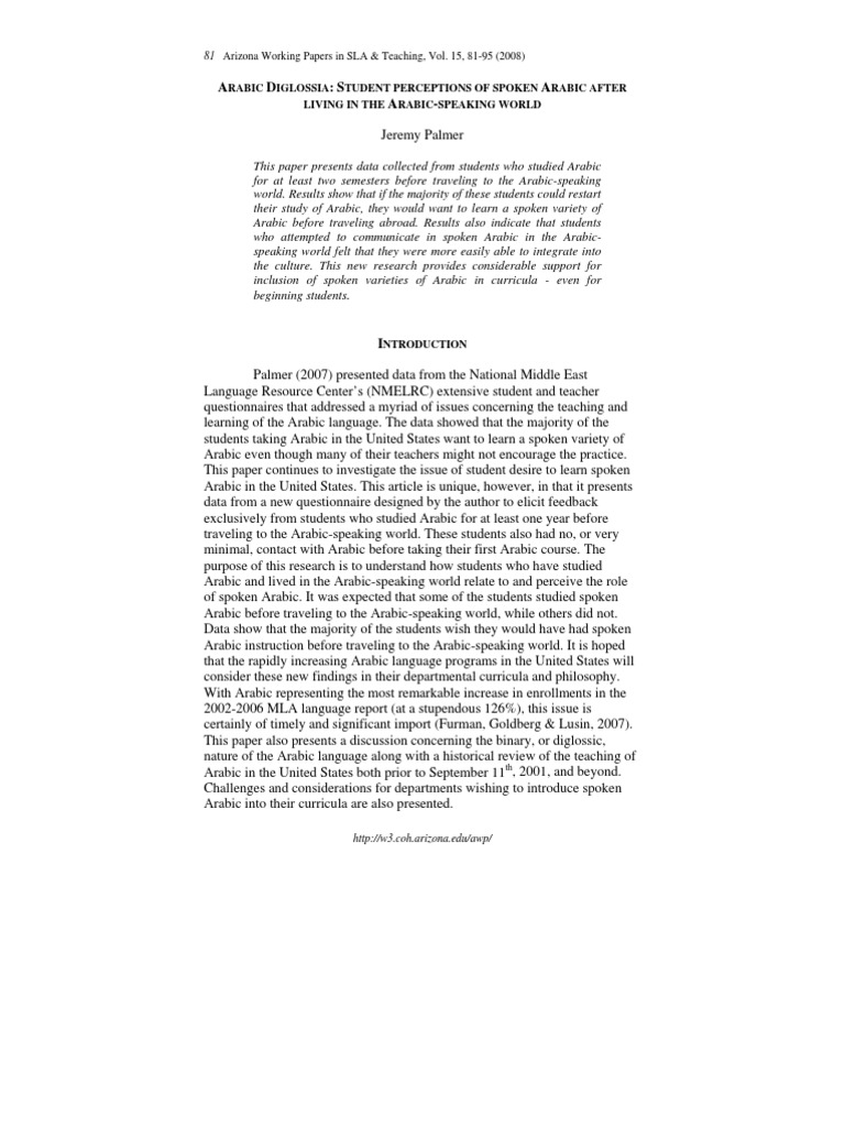 Arabic Diglossia - Jeremy Palmer | PDF | Arabic | Semiotics