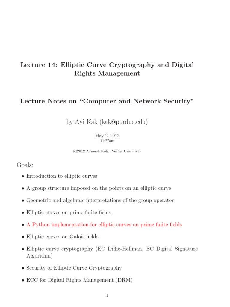 Elliptic Curve Cryptography | PDF | Key (Cryptography) | Field (Mathematics)