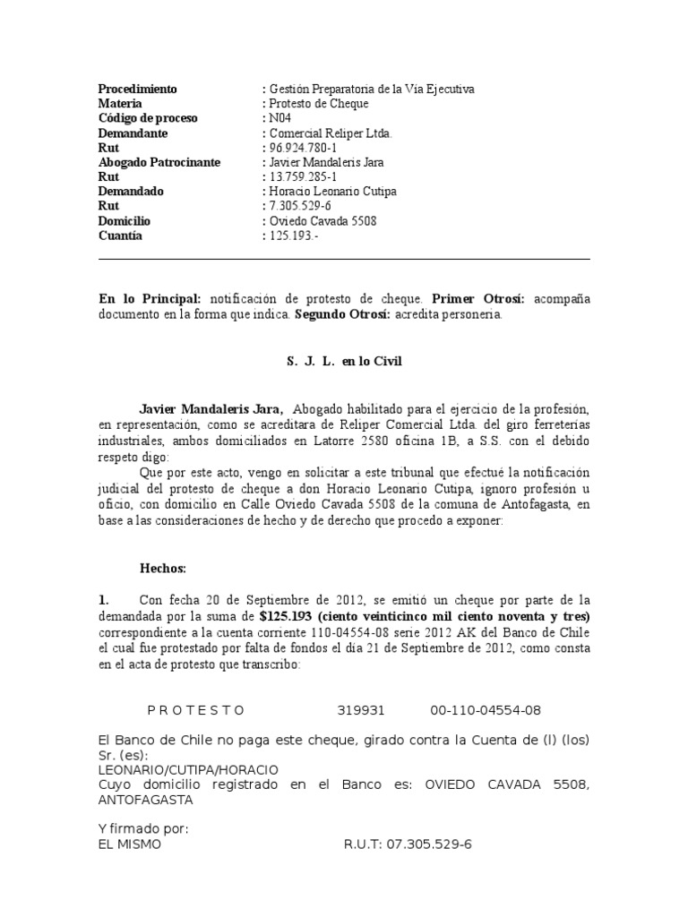 Protesto de Cheques Reliper Formato