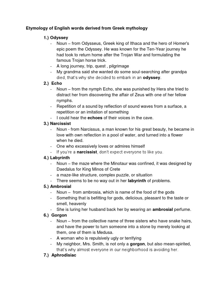 Mythology and Folklore - English Words and Idioms Etymology | PDF ...