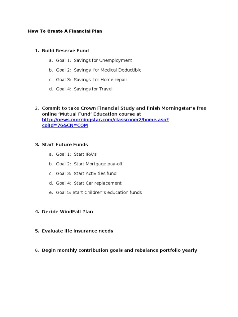 Creating A Financial Plan | PDF | Finance & Money Management