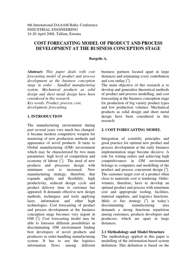 Cost Forecasting Model of Product and Process Development at The ...