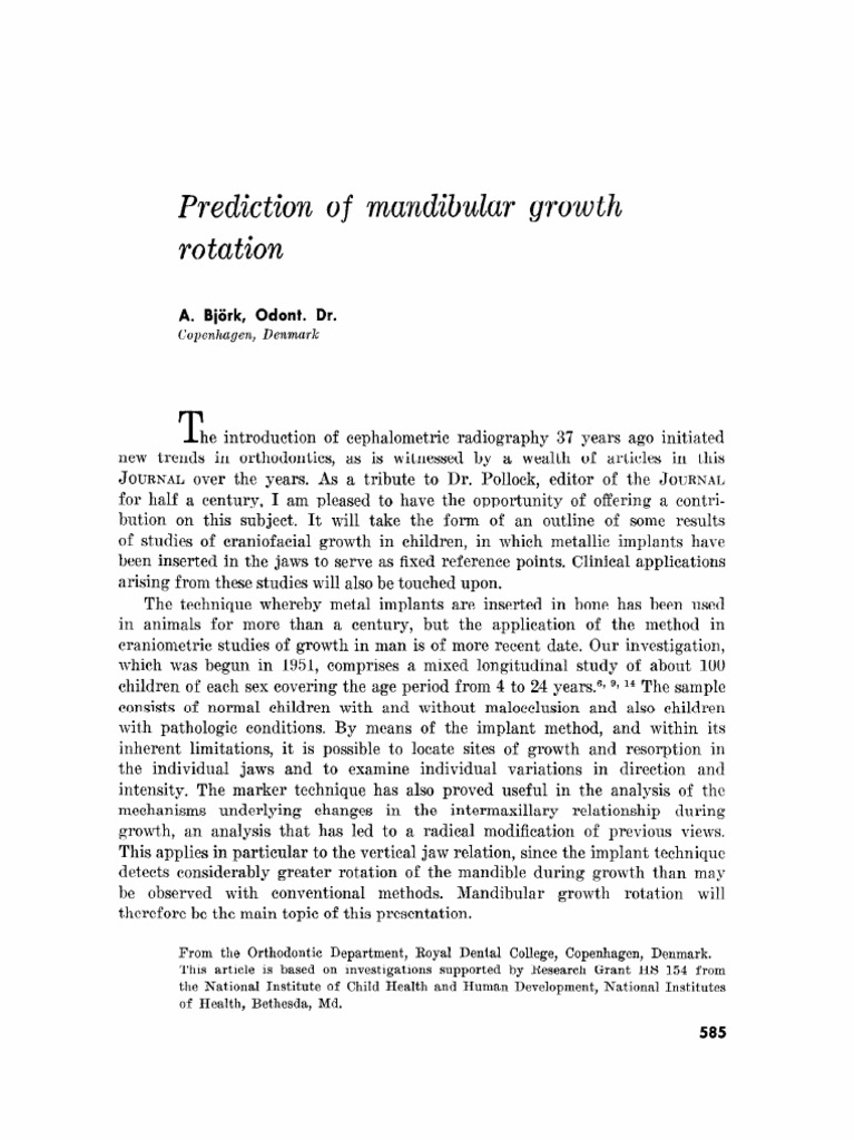 Bjork Mandibular Growth Rotation AJODO 1969 | PDF | Mouth | Dentistry ...