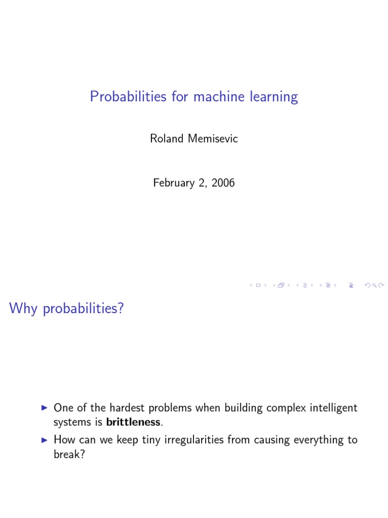 Probabilities For Machine Learning: Roland Memisevic | PDF | Probability Distribution | Variance