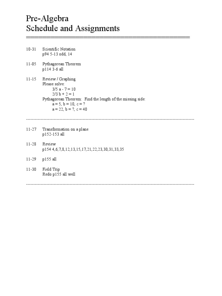Pre-Algebra Schedule & Assignments | PDF