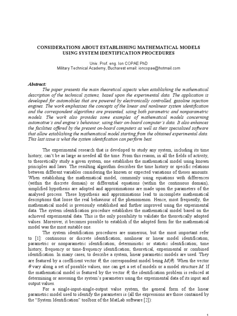 Mathematical Models for Car Engines | PDF | Mathematical Model ...