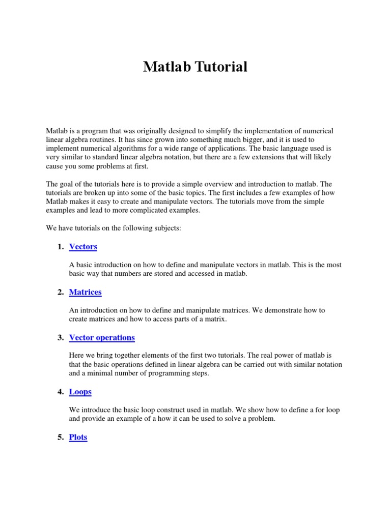 Matlab Tutorial | PDF | Matlab | Matrix (Mathematics) Matlab Tutorial | PDF | Matlab | Matrix (Mathematics)