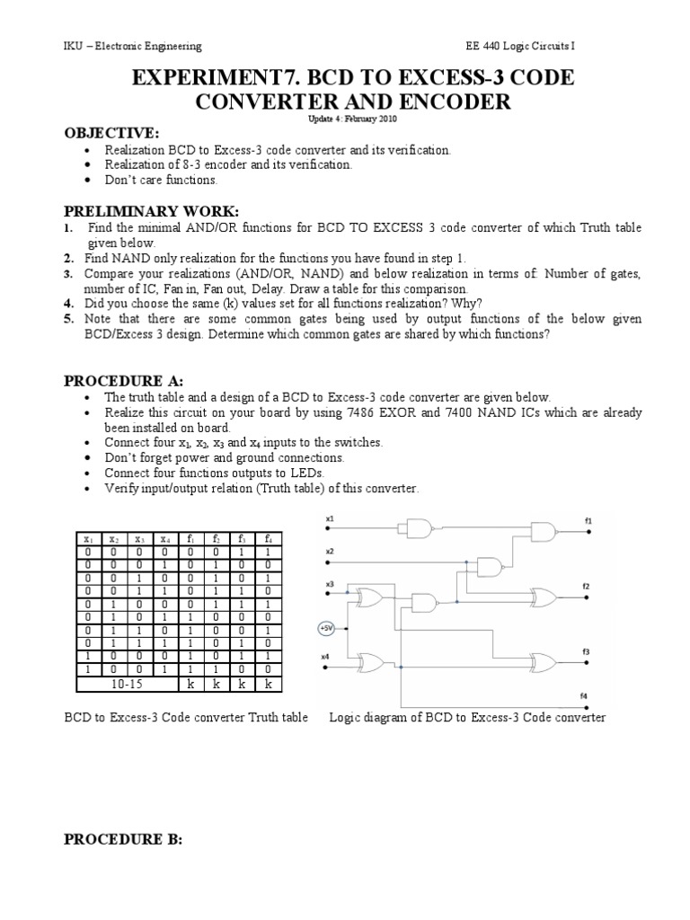 BCD To Excess-3 Code Converter-Encoder | PDF | Logic Gate | Binary Coded Decimal
