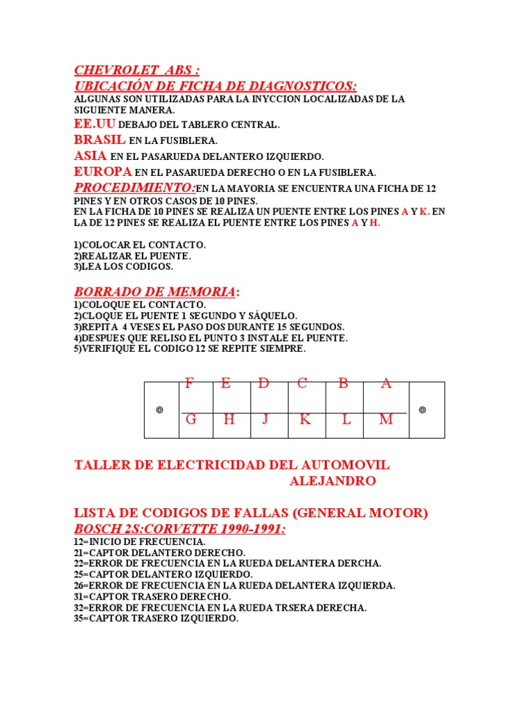 Codigos de Falla Abs Chevrolet | PDF | Sistema de freno antibloqueo ...