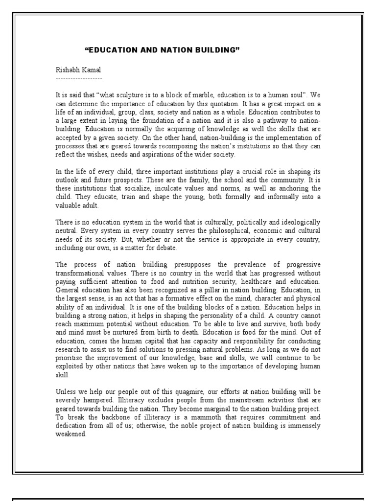 Education's Role in Nation Building | PDF | Value (Ethics) | Society