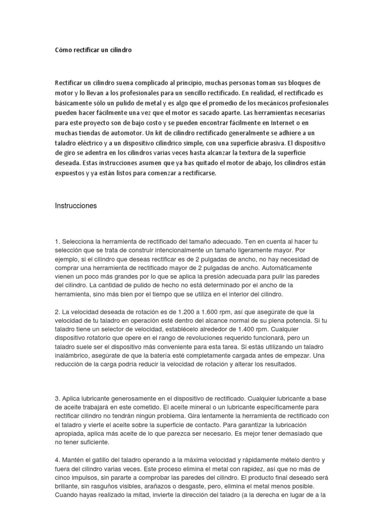 Cómo Rectificar Un Cilindro | PDF | Perforar | Herramientas